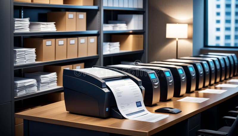 Office Printers Lined Up for Bulk Printing Stock Photo - Image of ...