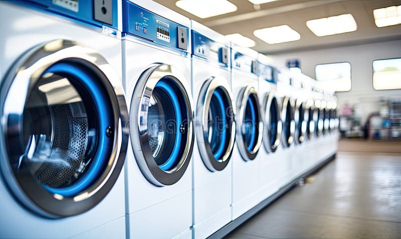 A Lineup of Modern Washing Machines in a Spacious, Well-lit Laundry ...