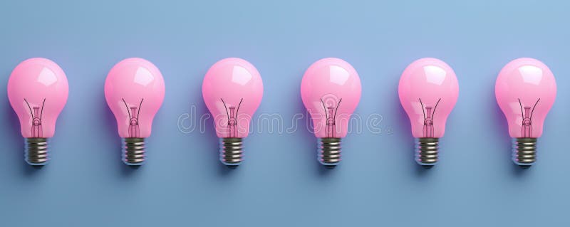 Lineup of Pink Light Bulbs on Blue Background Stock Illustration ...