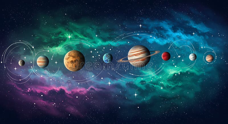 A Lineup of Planets from the Solar System Set Against a Vibrant Cosmic ...