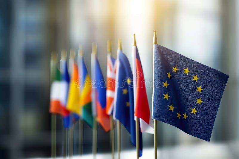 A Lineup of Various National Flags and a European Union Flag Side by ...