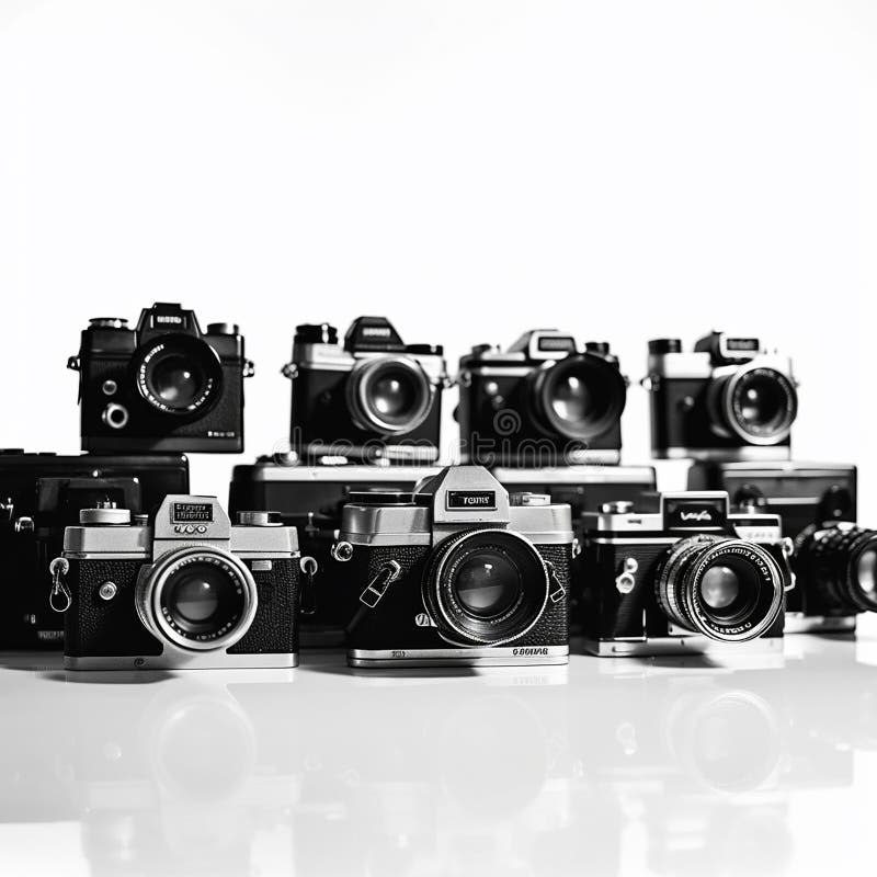 Lineup of Various Retro Cameras Placed Side by Side on Flat Surface ...