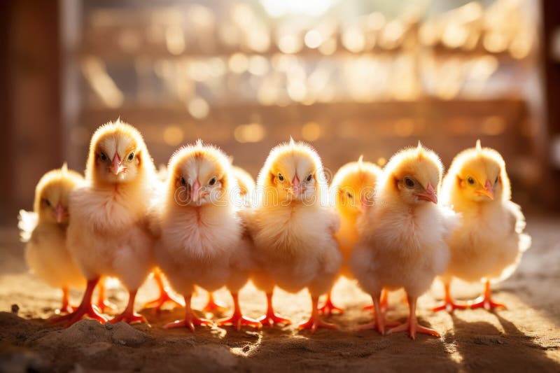 Lineup of Young Chicks in Sunlight Stock Illustration - Illustration of ...
