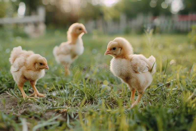 Lineup of Young Chicks in Sunlight Stock Illustration - Illustration of ...