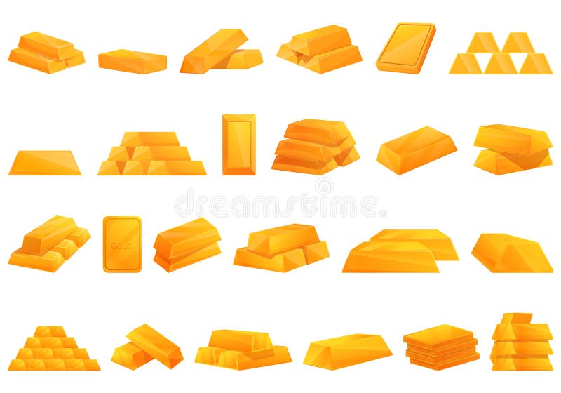Lingot De Iconos De Oro Set Vector De Dibujos Animados. Moneda ...