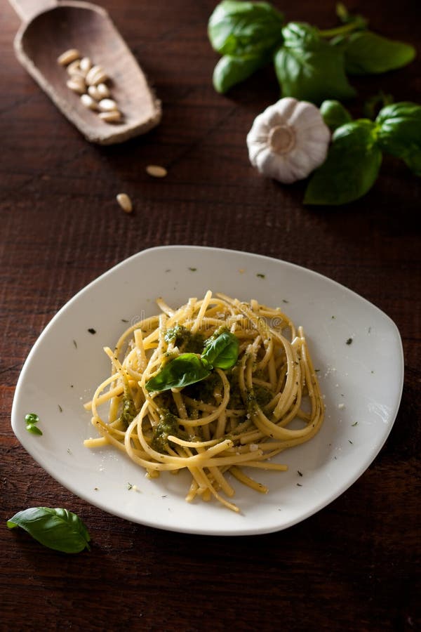Linguine with Pesto stock photo. Image of life, pasta - 19500240