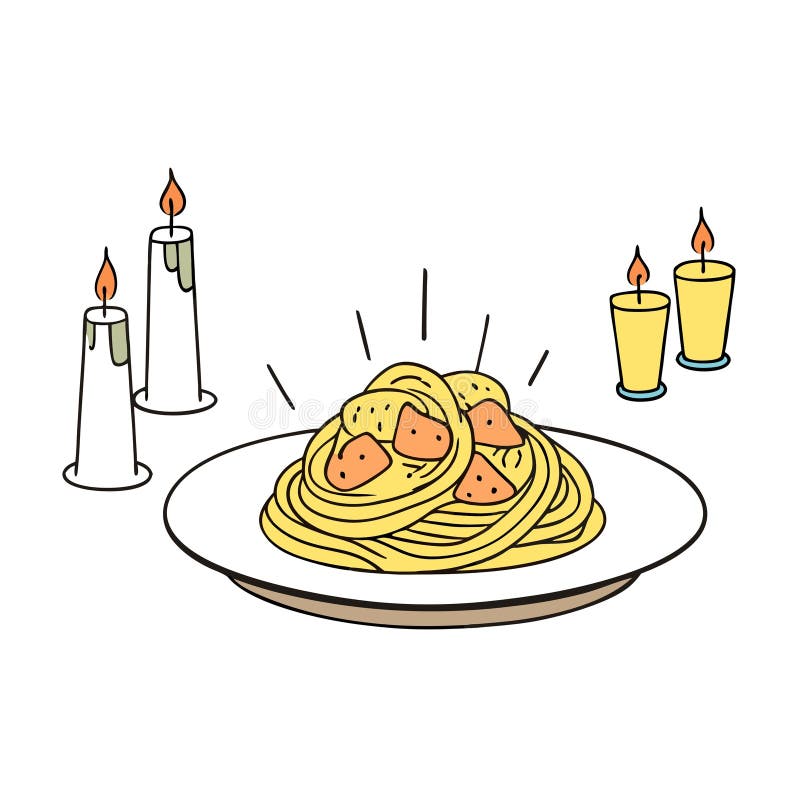 Linguini Carbonara with Parmesan, Candles in the Background, Romantic ...