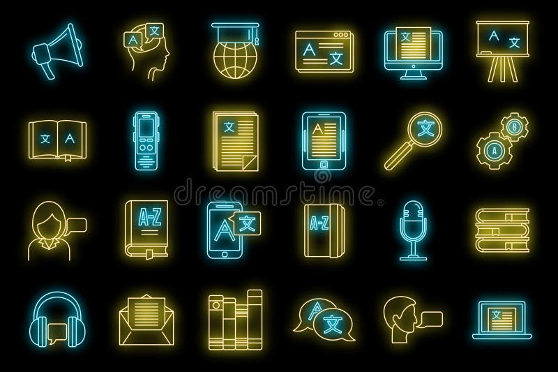 Linguist Speak Icons Set Vector Neon Stock Image - Image of grammar ... Linguist Speak Icons Set Vector Neon Stock Image - Image of grammar ...