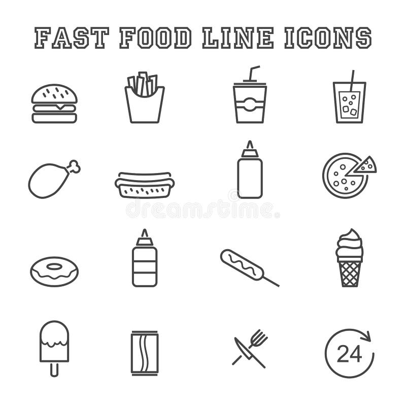 Linha ícones do fast food ilustração do vetor. Ilustração de café ...