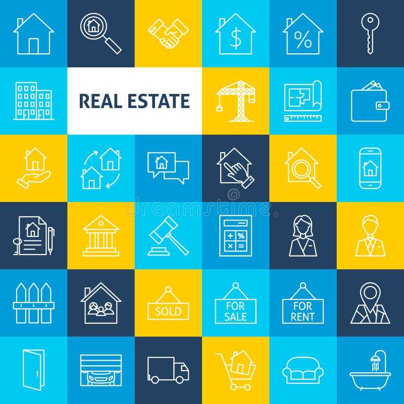 Linha ícones Do Vetor De Real Estate Ilustração do Vetor - Ilustração ...
