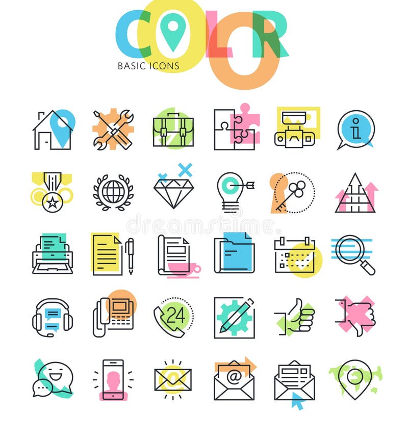 Linha Lisa Moderna ícones Básicos Ajustados Ilustração do Vetor ...