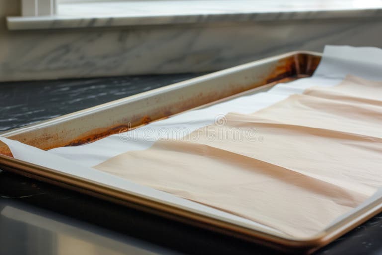 Lining a Baking Tray with Parchment Paper Stock Image - Image of ...