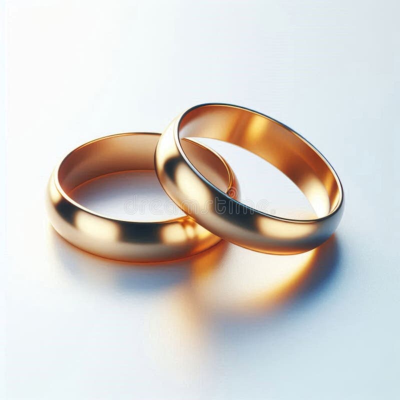 Linked Gold Wedding Rings Displayed on a Clean White Background Stock ...