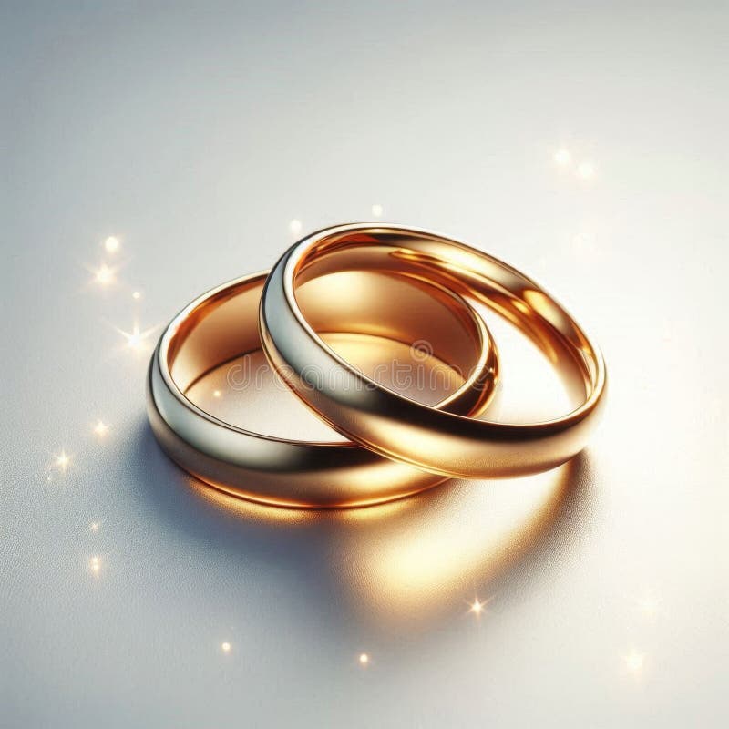 Linked Gold Wedding Rings Displayed on a Clean White Background Stock ...