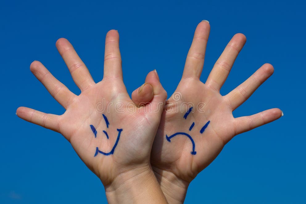 Linked Hands with Smiles and Sadness Pattern Stock Photo - Image of ...