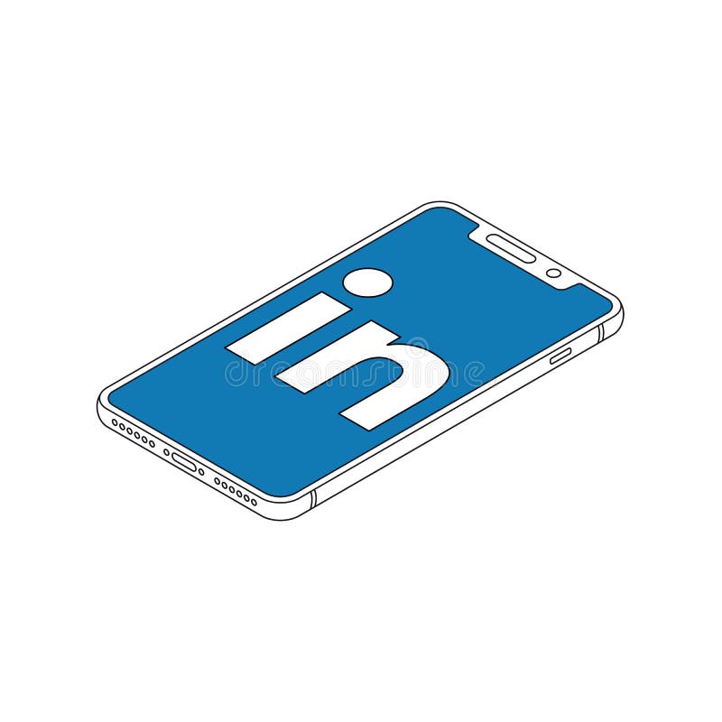 Linkedin Logo on Iphone X Display Isometric Outline Vector Illustration ...