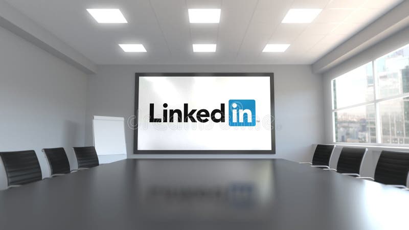 LinkedIn Logo on the Screen in a Meeting Room. Editorial 3D Rendering ...