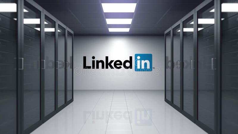 LinkedIn Logo on the Wall of the Server Room. Editorial 3D Rendering ...