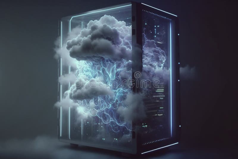 Linking Computer To Cloud with Server, Connection Online, Cloud Storage ...