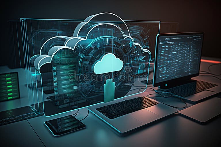 Linking Computer To Cloud with Server, Connection Online, Cloud Storage ...