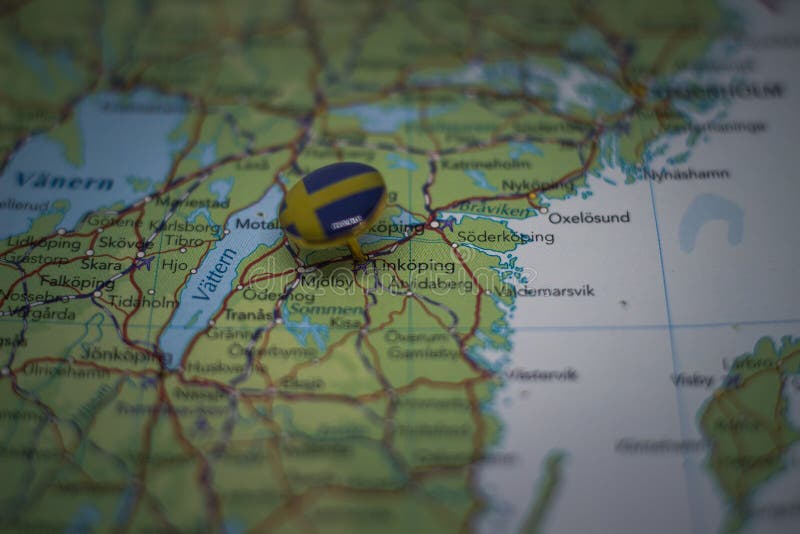Linkoping Pinned on a Map with the Flag of Sweden Stock Photo - Image ...