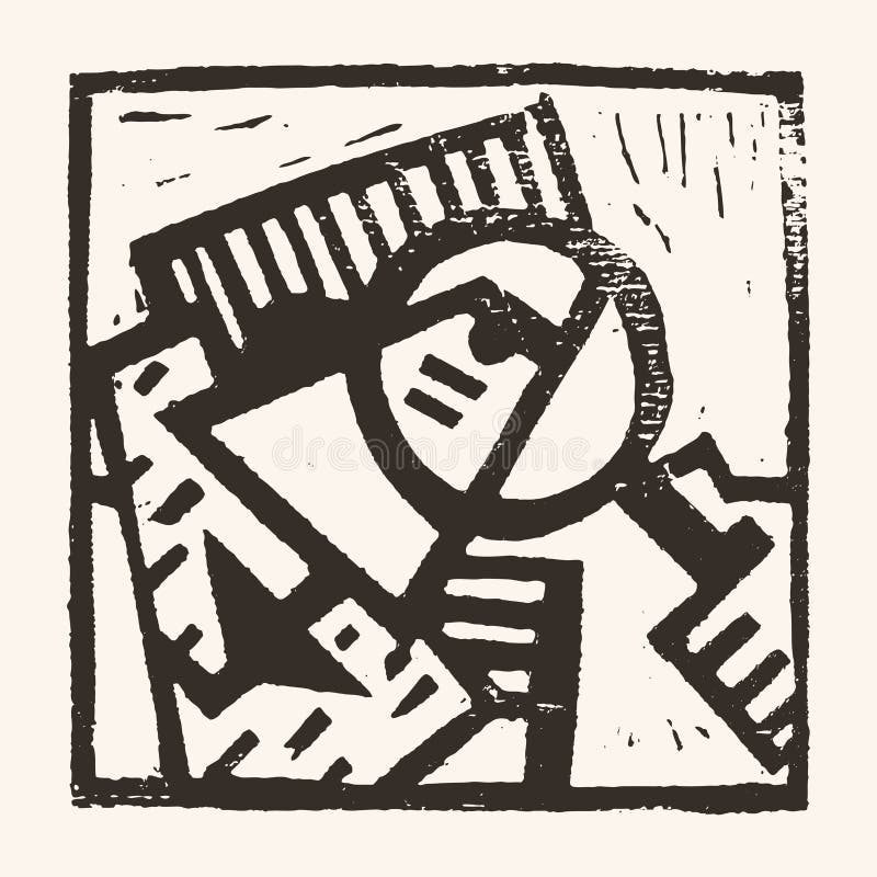 Linocut Geometric Character -01 Stock Vector - Illustration of linocut ...