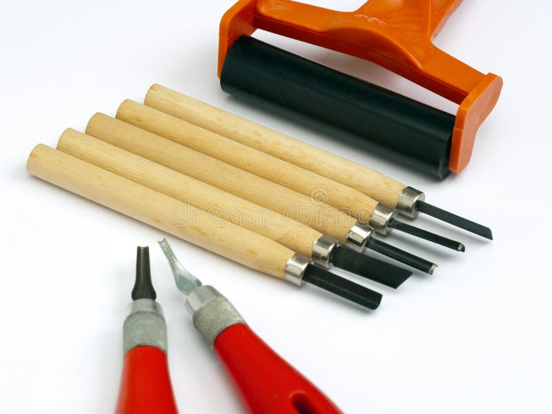 Linocut Materials and Tools Stock Photo - Image of people, white: 113073124