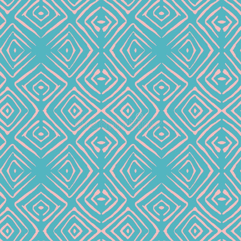 Linocut Rhombus Turquoise Vector Seamless Pattern Stock Vector ...