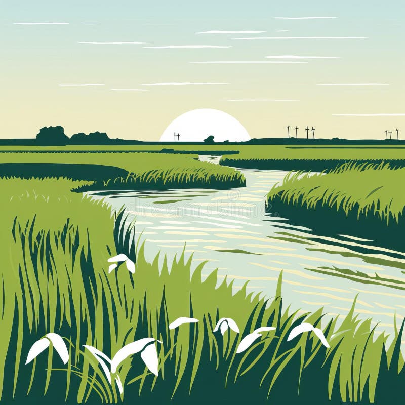 Minimalist Linocut Art Capturing the Essence of a Marsh in One Line ...