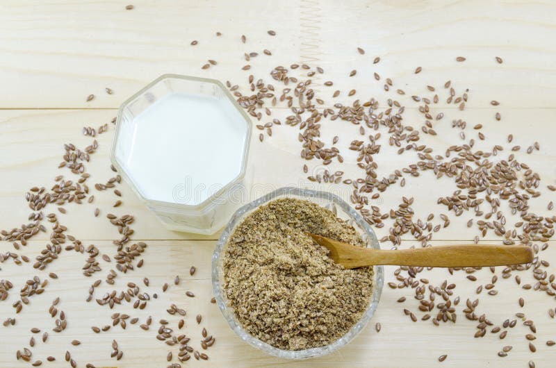Linseed in the Bowl and a Glass of Milk Stock Image - Image of white ...