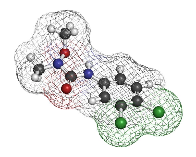 Linuron Herbicide Molecule. 3D Rendering. Atoms are Represented As ...