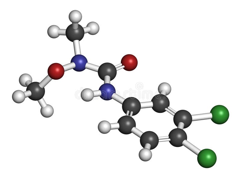 Linuron Herbicide Molecule. 3D Rendering. Atoms are Represented As ...