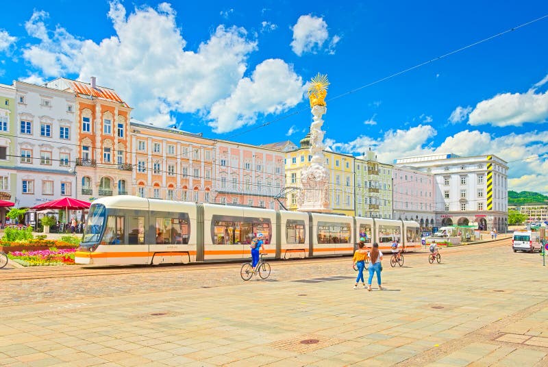 Linz, Austria: View of the Main Square in Linz on a Sunny Summer Day ...