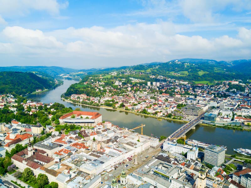 Linz, Danube River, Austria Stock Photo - Image of panorama, light ...