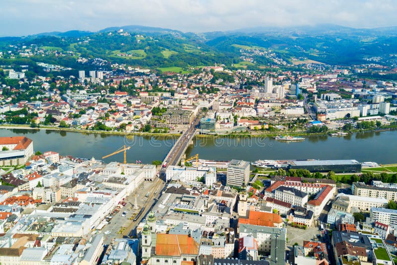 Linz aerial panoramic view stock image. Image of travel - 234601447