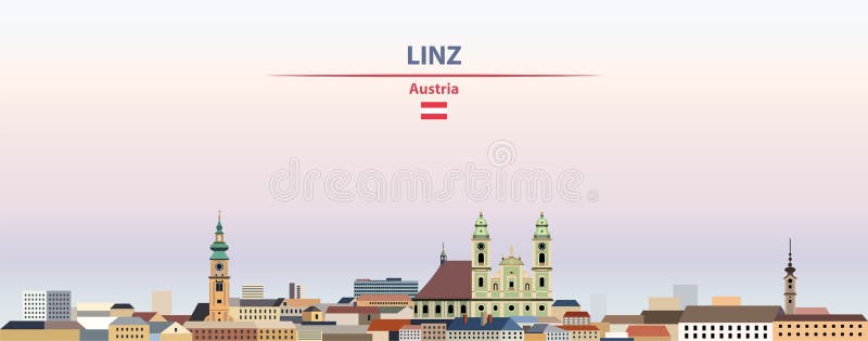 Linz Cityscape on Sunset Sky Background Vector Illustration with ...