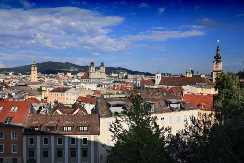 Linz skyline, Austria stock image. Image of street, architecture ...