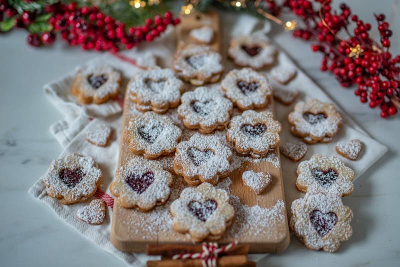 Linzer Biscuits Filled with Red Raspberry Jam Stock Image - Image of ...