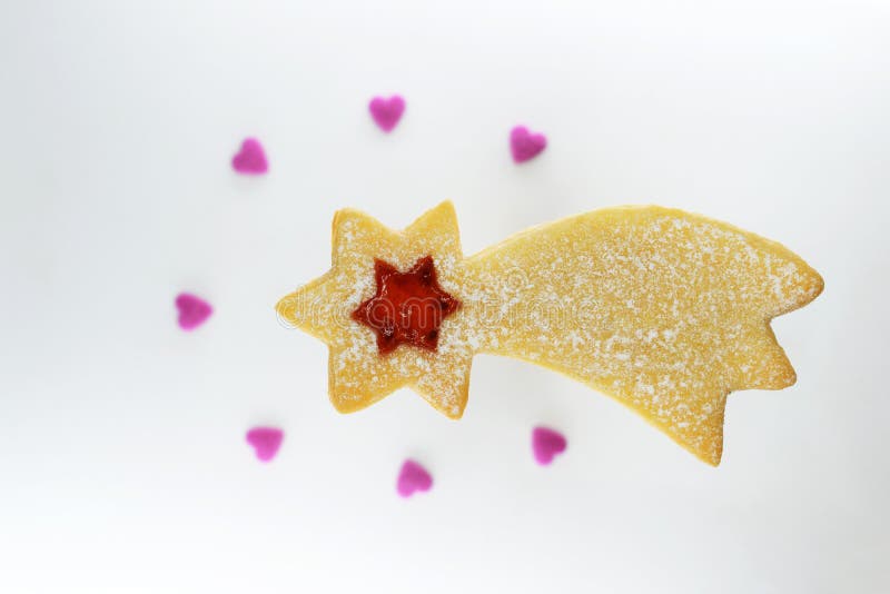 Linzer Cookie in a Shape of Comet Filled with Strawberry Jam Stock ...