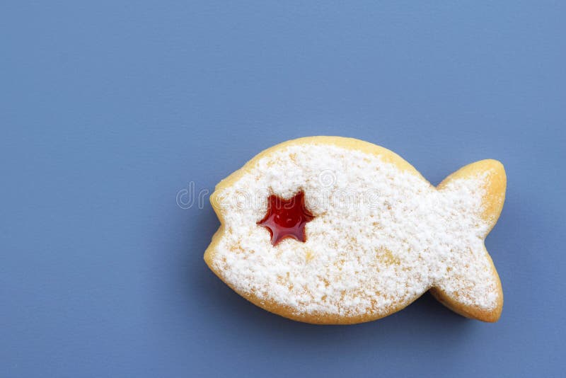 Linzer Cookie in a Shape of Fish Filled with Red Jam and Dusted with ...