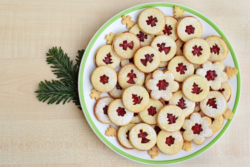 Linzer cookies on a plate stock image. Image of flower - 333508907