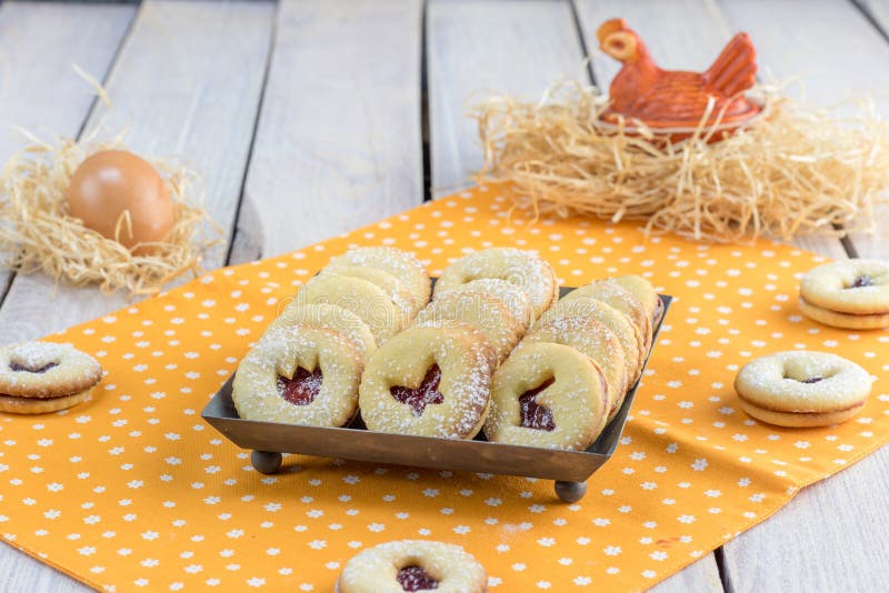 Linzer Easter Cookies with a Strawberry Jam, Dusted with Sugar a Stock ...