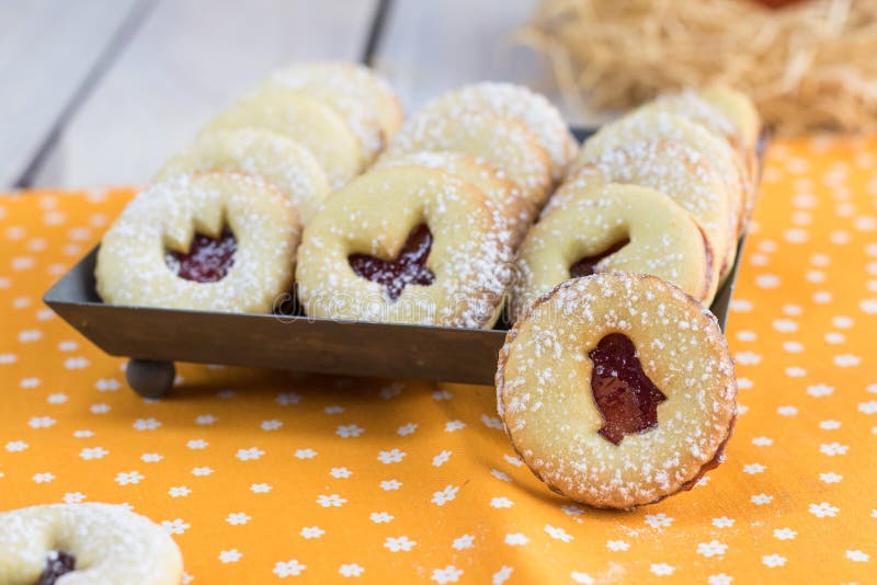 Linzer Easter Cookies with a Strawberry Jam, Dusted with Sugar a Stock ...