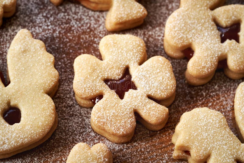 Linzer Easter Cookies on a Table, Closeup Stock Image - Image of ...