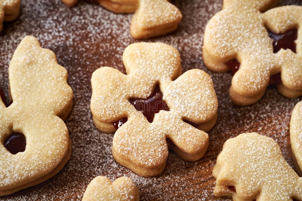 Linzer Easter Cookies on a Table, Closeup Stock Image - Image of ...