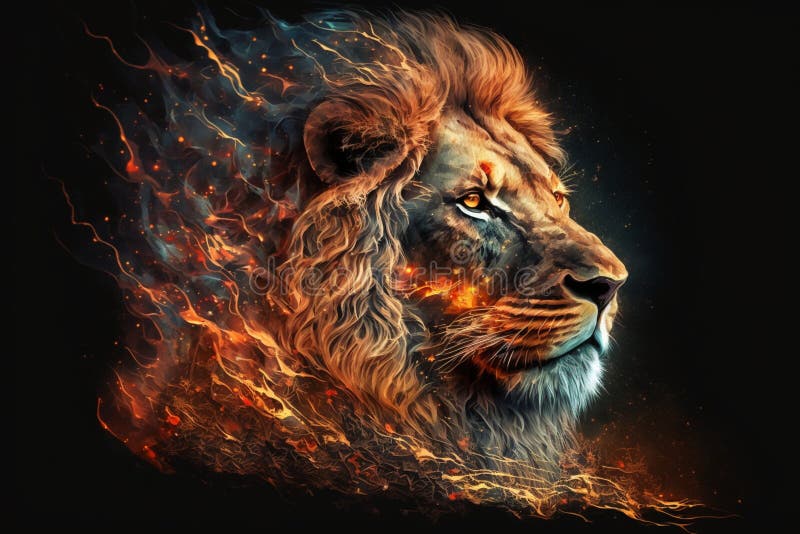 Lion Animal Kingdom with Amazing Fire Effect Stock Illustration ...