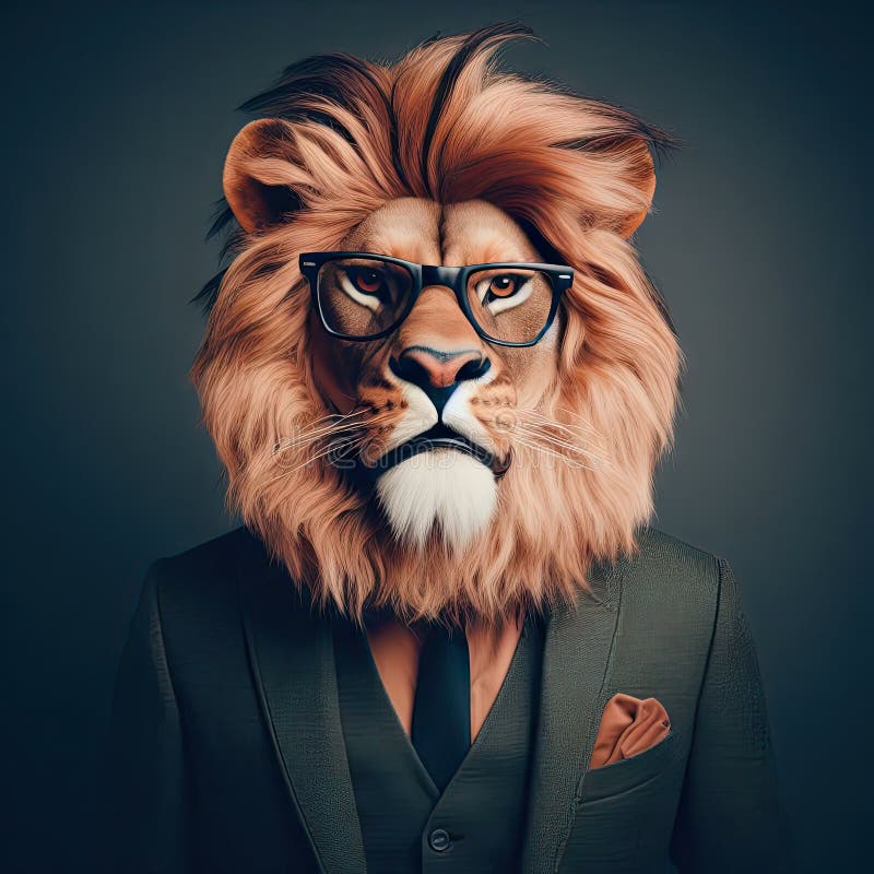 A Lion Anthropomorphic Wearing Glasses and a Suit Stock Image - Image ...