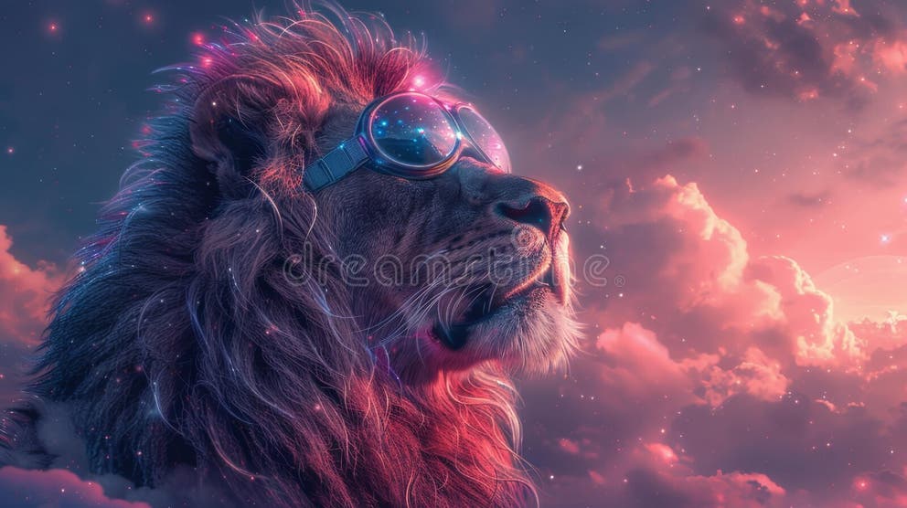 Lion in Aviator Goggles - Generative Ai Stock Illustration ...