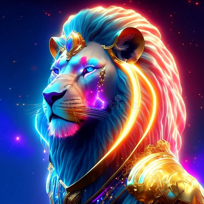 Lion in Space. Vector Illustration in Flat Cartoon Style. Space ...