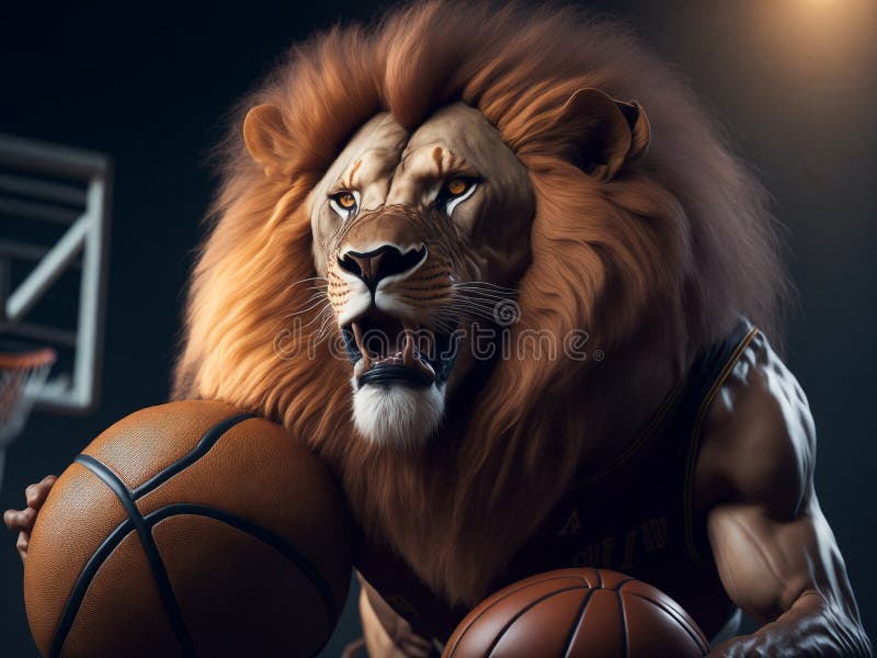 Lion on the Basketball Court. AI Generated Stock Illustration ...